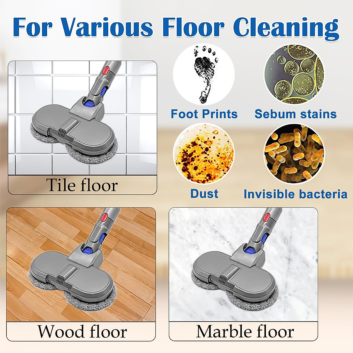 Electric Mop Head Compatible with Dyson V11 V10 V8 V7 Cordless Stick Vacuum Cleaner, Hardwood Floor Attachment wet and dry dual-use