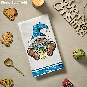 Artoid Mode Menorah Gnomes Stars Happy Hanukkah Kitchen Towels Dish Towels, 18x26 Inch Seasonal Christmas Decoration Hand Towels Set of 2