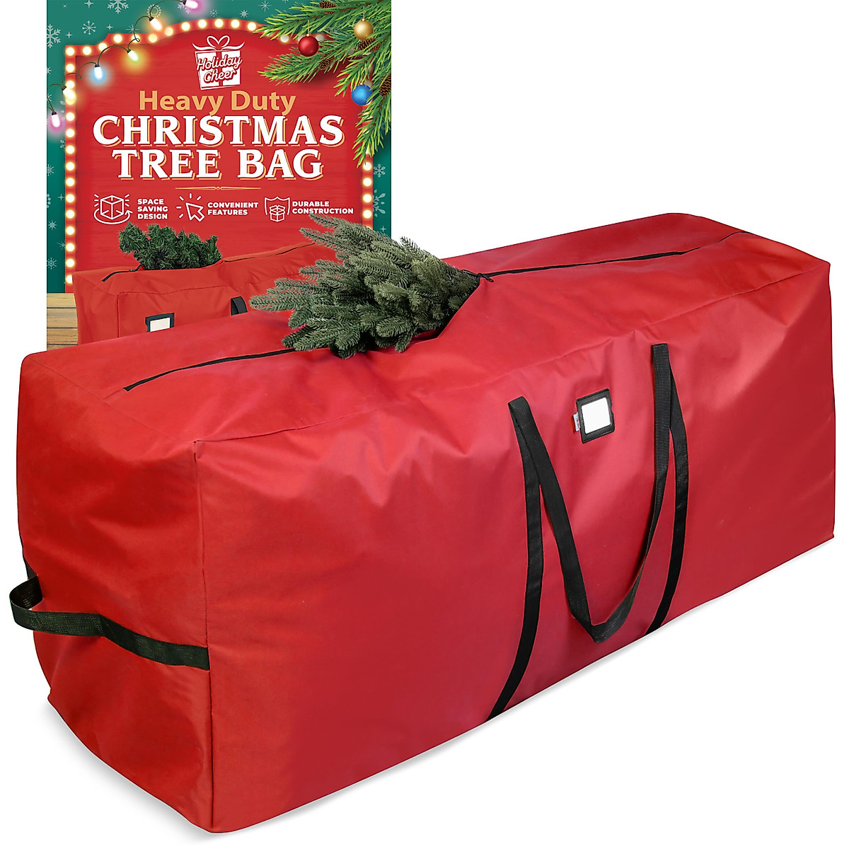 Holiday Cheer Christmas Tree Storage Bag – Heavy Duty Christmas Tree Bag Fits Up to 7.5ft Tall Artificial Christmas Tree, Waterproof with Durable Handles & Zipper – Xmas Tree Storage Bag (RED)