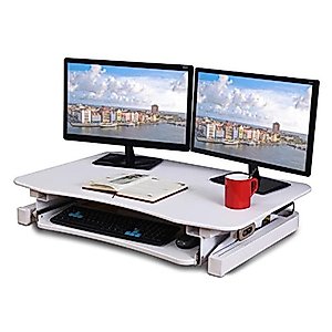 ApexDesk ZT Series Height Adjustable Sit to Stand Electric Desk Converter, 2-Tier Design with Large 36x24 Upper Work Surface and Lower Keyboard Tray Deck (Electric Riser, White)