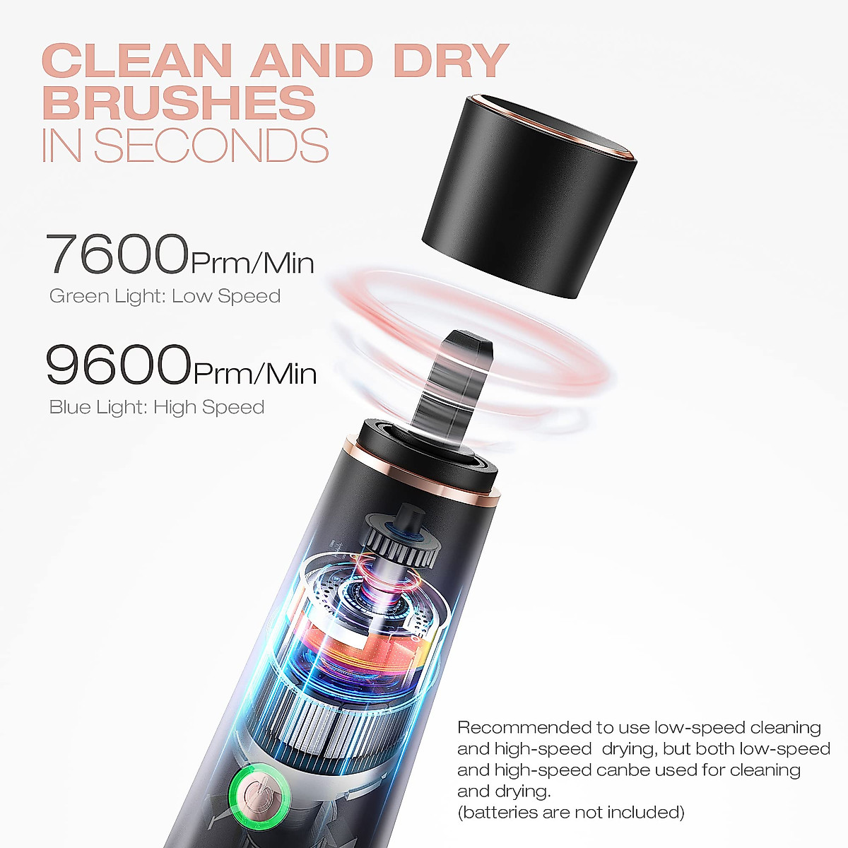 NICARE Makeup Brush Cleaner and Dryer Machine, Electric Cosmetic Automatic Brush Spinner with 8 Size Rubber Collars, Wash and Dry in Seconds, Deep Cosmetic Brush Spinner for Brushes