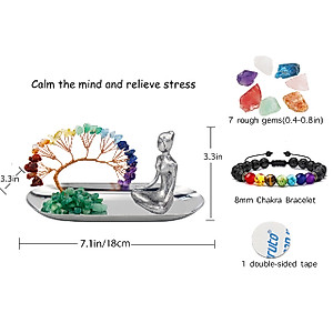 Meditation Accessories, Zen Spiritual Decor, 7 Chakra Crystal Tree Healing Stones and Yoga Statues, for Living Room, Office, Shelves, Mantle Decor, Birthday Gifts for Women