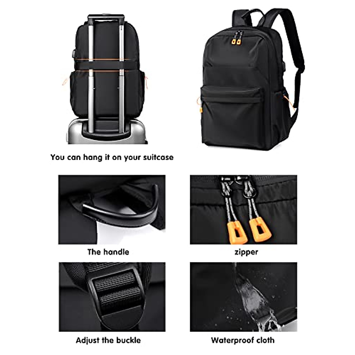 Lightweight Laptop Backpack for Men and Women, Sport Backpacks Travel College School Bookbag (Black)