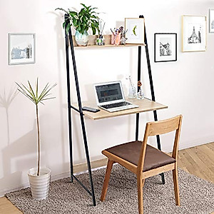 SpringSun 2-Tier Ladder Computer Desk with Storage Bookshelf, Modern Writting Table for Office and Home
