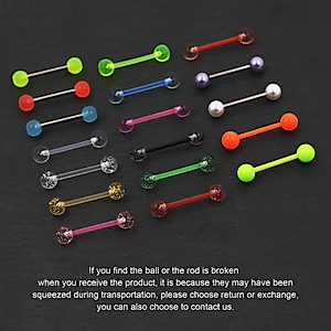 PiercingArt Glow In Dark Plastic Tongue Nipple Rings Neon Rubber Acrylic Nipple Tongue Piercing Jewelry Bioplast Nipplering Jewelry Set Surgical Steel Barbells for Women Men 16mm 14G
