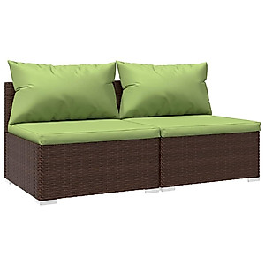 vidaXL Outdoor Patio Furniture Set 2-Piece with Cushions - Brown Poly Rattan Lounge Set for Garden, Deck, and Porch
