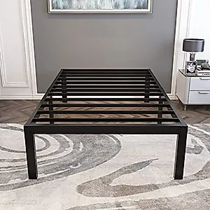 yookare 18 Inch Tall and Strong Platform Metal Bed Frame/Easy Assembly Mattress Foundation/ 4000lbs Heavy Duty Frame with Steel Slat Support/No Noise/No Box Spring Needed，Twin