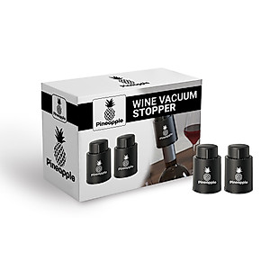 Pineapple [2 PACK] Wine Stopper Vacuum Pump, Reusable Wine Bottle Saver, Wine Preserver Cork for Wine, Champagne, Gifts, Accessories