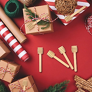 50 Pack 3 Inch Mini Wood Honey Dipper Sticks Set,Honey Stirrer Honey Wand for Honey Jar Dispense Drizzle Honey, 50 Pieces Honeybee Charm Pendants with Jute Rope for Honey Jar DIY Crafts