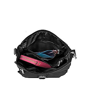 Roma Leathers Concealed Carry Cross Body Handbag - Premium Black Vegan Leather - Adjustable, Detachable, and Wire Reinforced Shoulder Strap - Front Buckle Closure - Dual Gun Entry - Designed in U.S.A