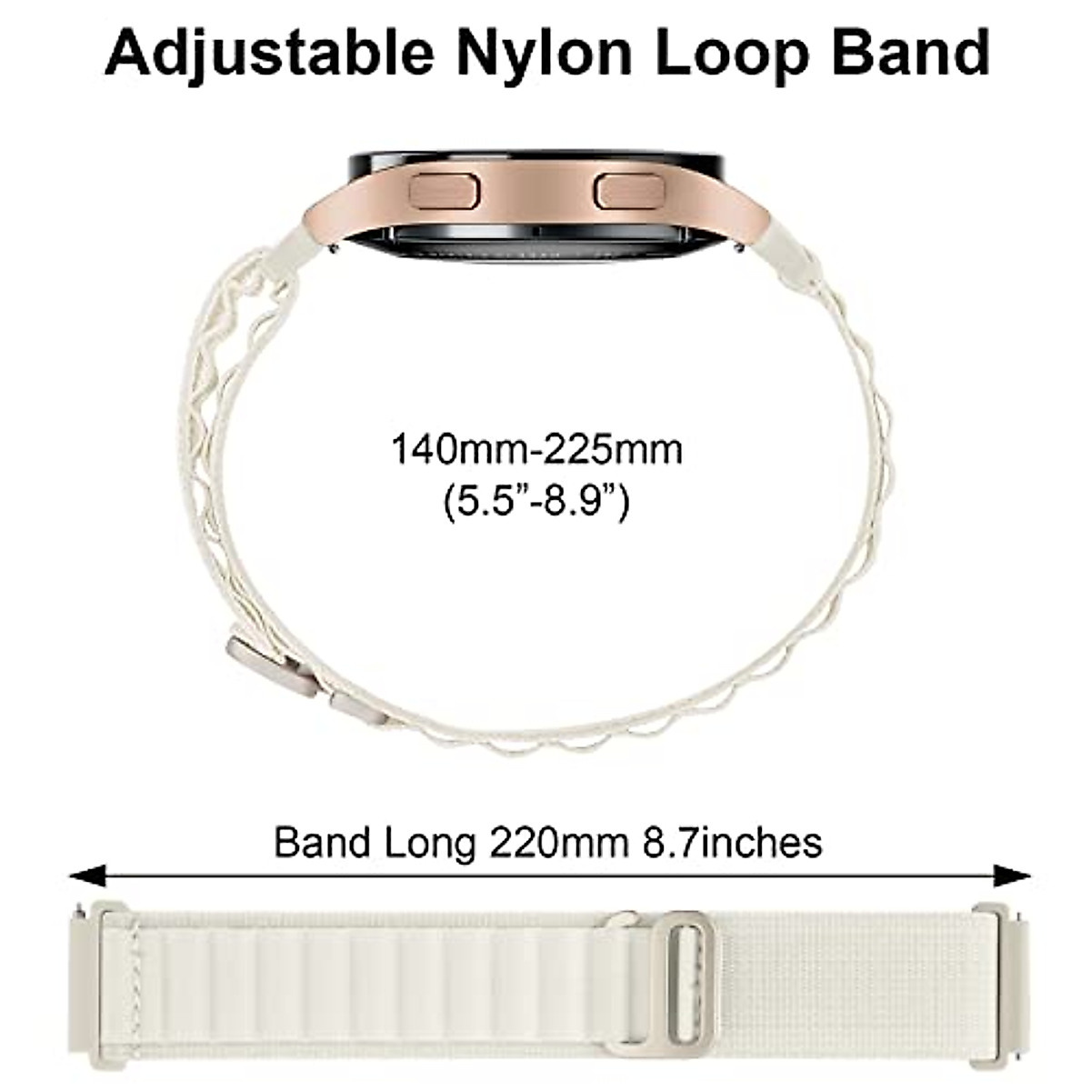 YILED Loop Nylon Bands 20mm 22mm Quick Release Watch Strap, Sport Nylon Solo Loop Rugged Replacement Strap for Women Men (22mm, Starlight)