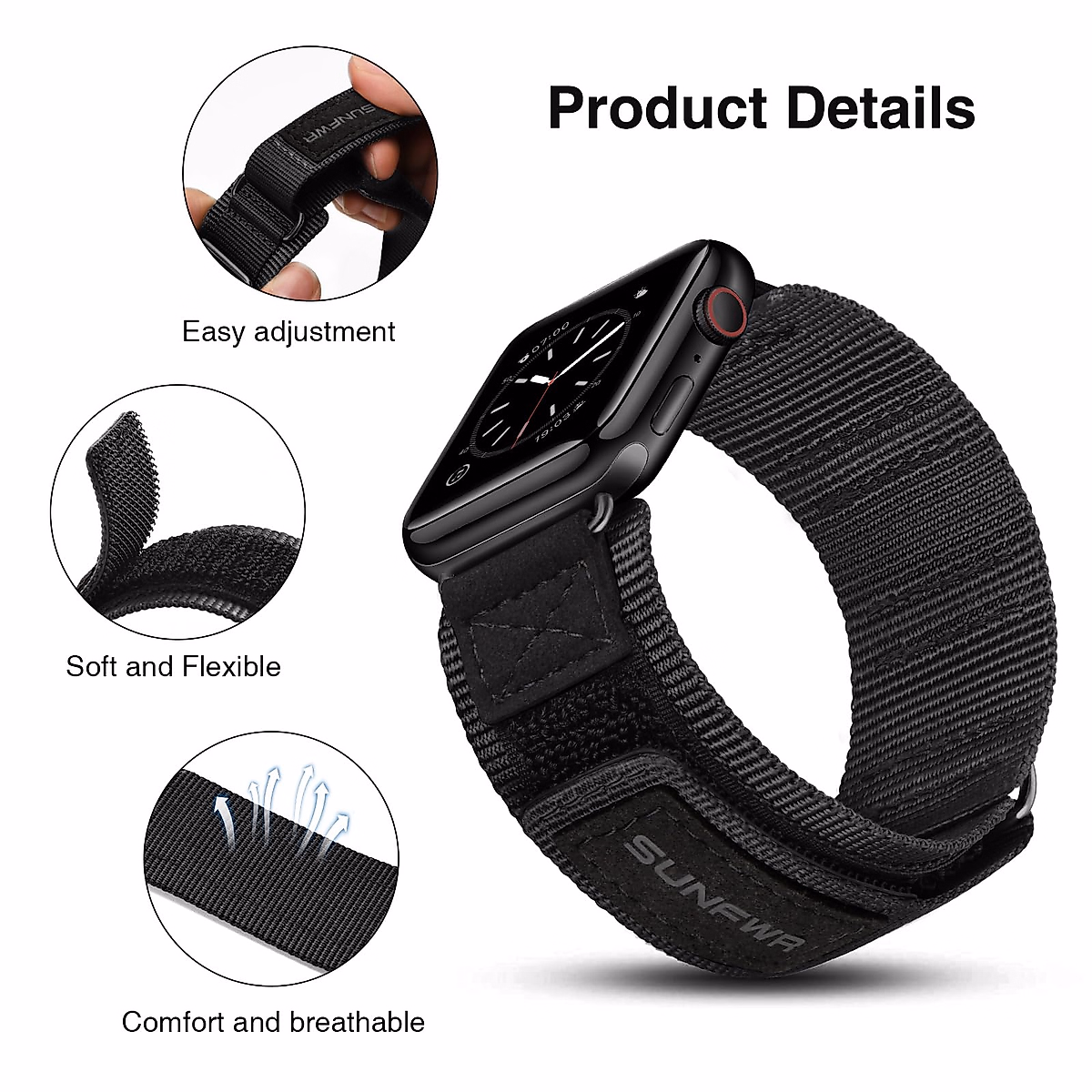 SUNFWR Compatible with Apple Watch Band 49mm 46mm 45mm 44mm 42mm, Rugged Velcro Straps for iWatch Ultra Series 10/9/8/7/6/5/4/3/2/1/SE, Tough Apple Watch Replacement Bands for Men Women