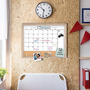 TORASO Whiteboard Calendar & Corkboard,Small Combination Dry Erase White Board & Bulletin Board, 13" x 17"，Rustic Brown Frame Calendar/Cork Combo Board(ZHYL-RB-3343)