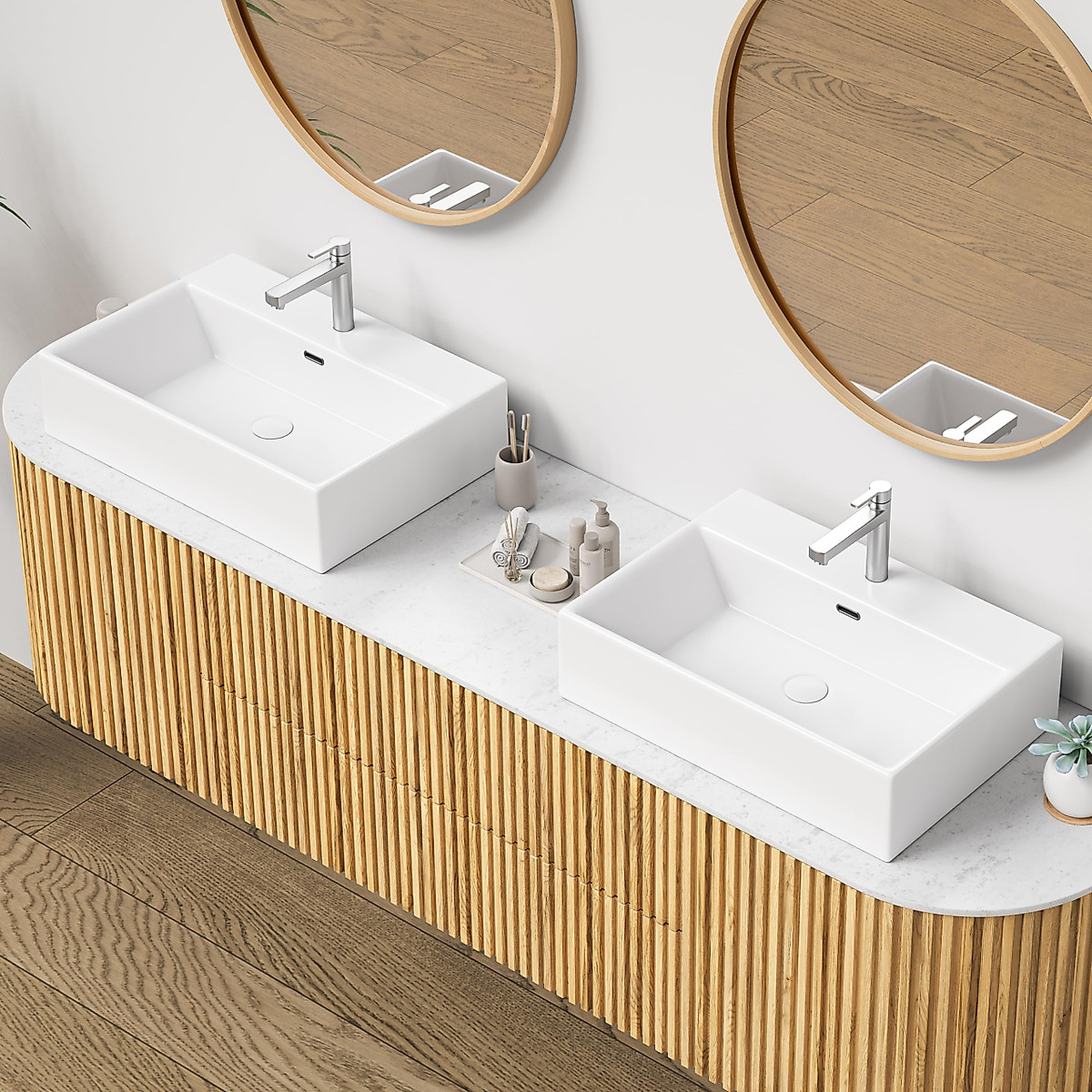 24" x 16" Bathroom Sink Vessel Rectangle, Eridanus Hang Wall Mount Sinks Countertop Vanity Floating Trough Washbasin, Ceramic Porcelain Modern White Art Basin Bowl with Overflow