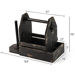 BOWERISH Distressed Wood BBQ Caddy with Paper Towel Holder and Three Utensil Holder - Ideal Organizer for Picnic Condiment and Outdoor Grill Accessories - Sturdy Iron Handle and Classic Bottle Opener