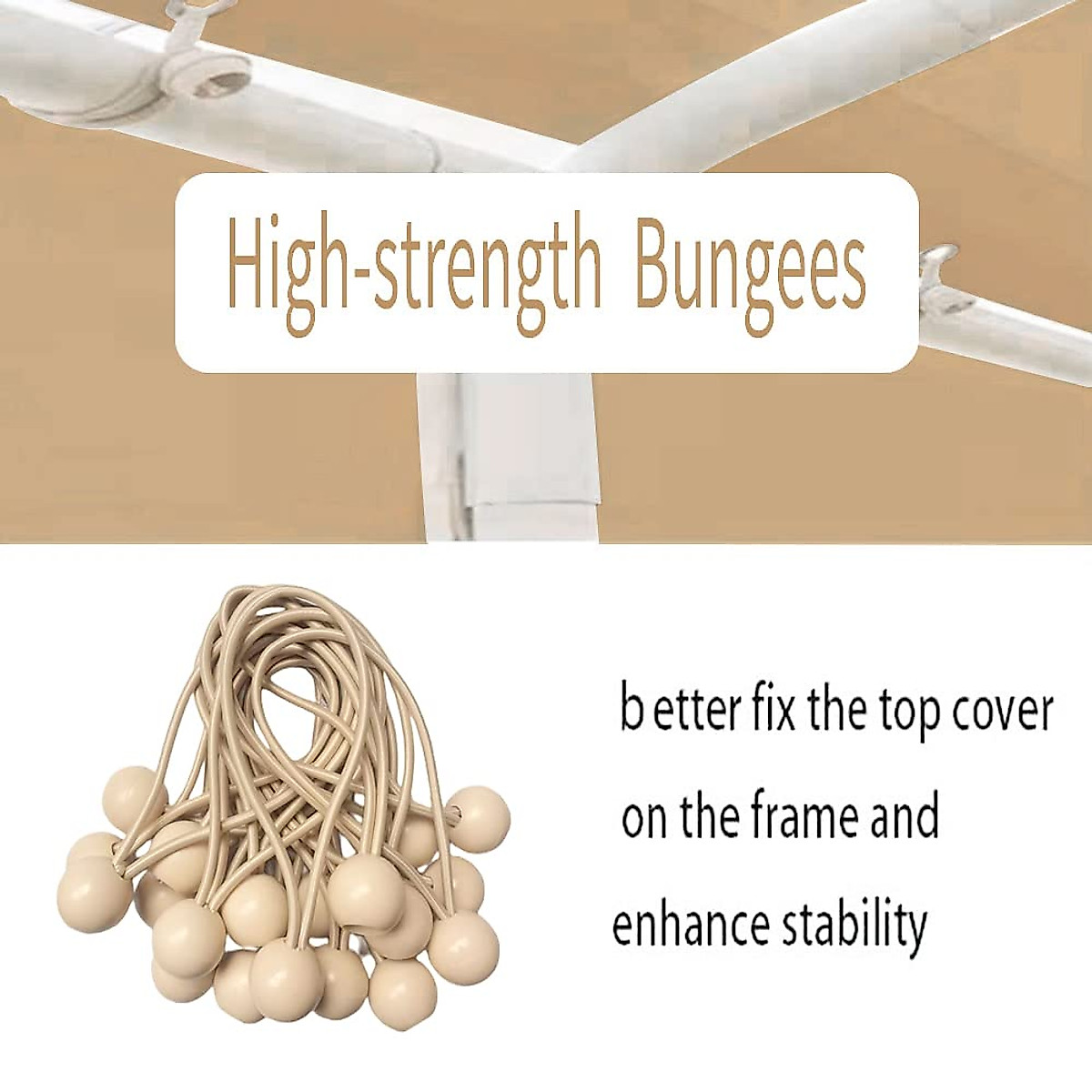 Rutile 10'x20' Carport Canopy ONLY Tent Garage Replacement Top Tarp Car Shelter Cover w/Ball Bungees Beige (Only Top Cover, Frame is not Included)