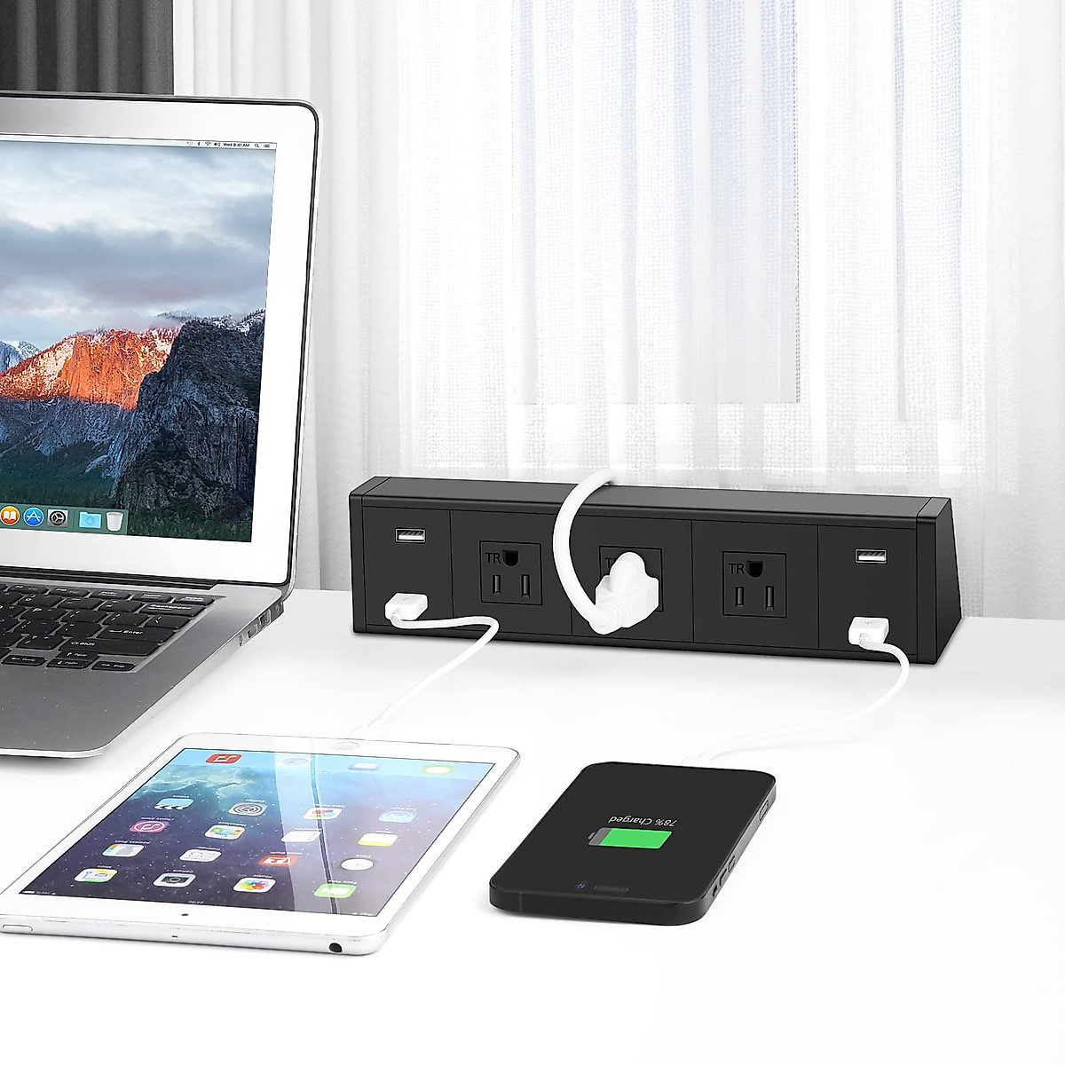 Under Desk Power Strip Mountable,Screw Mount Power Outlet with 3 AC Outlets,4 USB-A Ports,15FT Extension Cord,Desk Clamp Power Strip