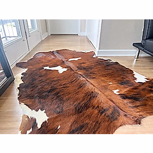 bonanza leathers Genuine Cowhide Rug Tricolor Brindle Size S/L/XL 5X6/6X7/7X8 FT (5X6)