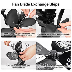 CONBOLA Heat Powered Wood Stove Fan Blade,Replacable Fireplace Fan Blades,Made of Aluminum Material Increases 80% More Warm Air Efficient Heat Distribution,Silent Operation .(TREE)