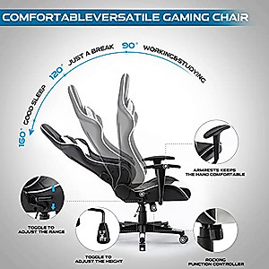 Polar Aurora Gaming Chair Racing Style High-Back PU Leather Office Chair Computer Desk Chair Executive Ergonomic Swivel Chair Headrest Lumbar Support (white1)