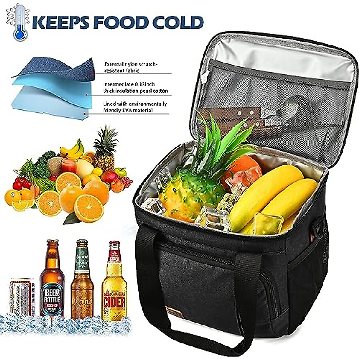 MIYCOO Insulated Lunch Bags for Men Women Lunch Bags Large Lunch Box Leakproof Soft Cooler Tote Bag (Black, 12L)