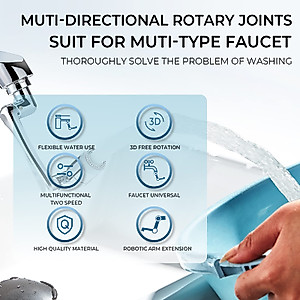 1440° Rotating Faucet Aerator,1080°+360° Large-Angle Swivel Faucet Attachment Robotic Arm Faucet Extender for Bathroom Sink Sprayer Attachment for Face Washing, Gargle and Eye Flush