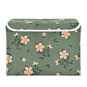 Kigai Storage Box with Lids for Organizing, Vintage Orange Flowers Foldable 300D Oxford Storage Organizer Bin for Shelves Bedroom Closet Dorm Home Decor