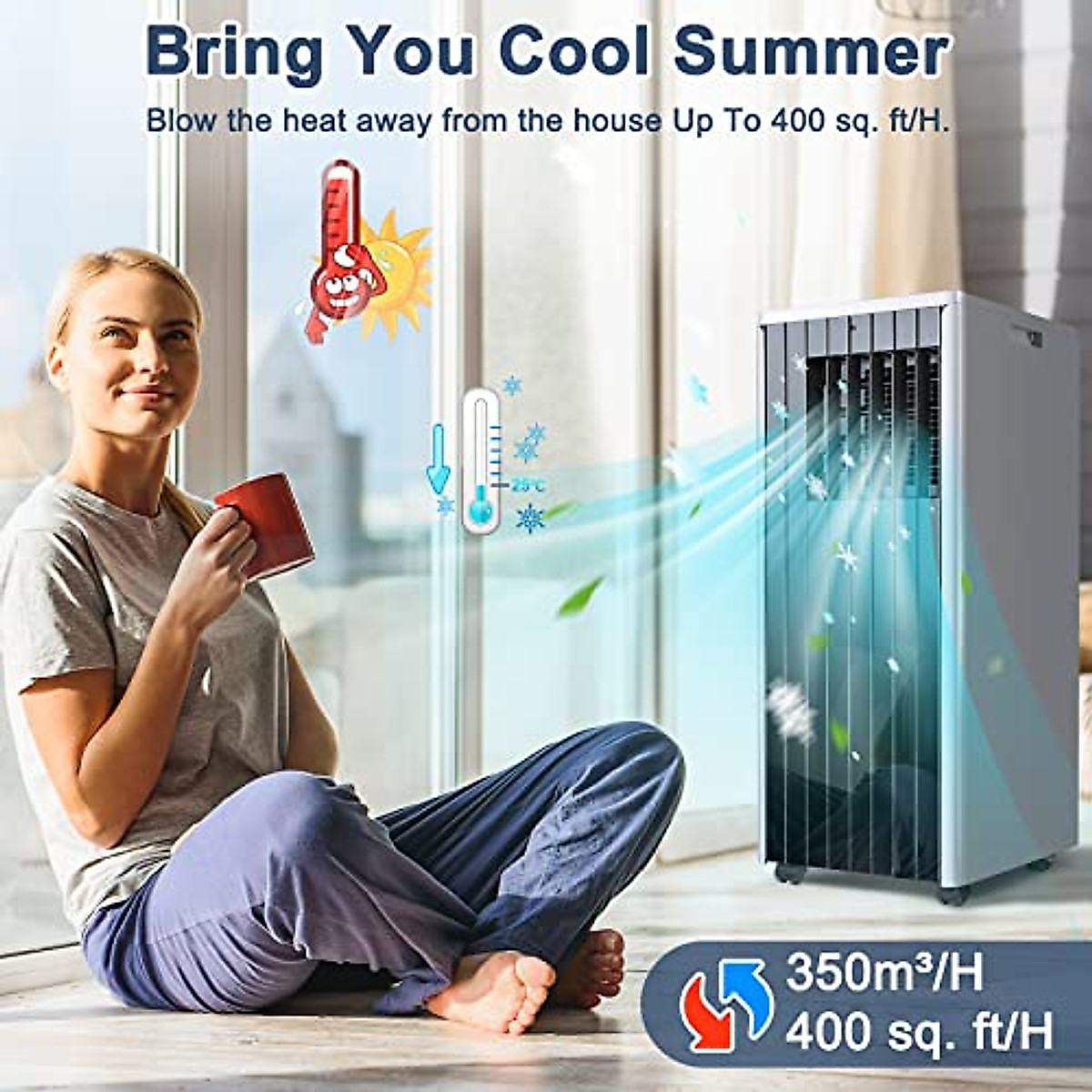 IAGREEA Portable Air Conditioner 10,000 BTU, Portable AC Unit for Rooms up to 400 Sq.Ft with Dehumidifier, Fan Modes, Auto Cooling & 24 Hour Timer, Window Mount Exhaust Kit-1130W