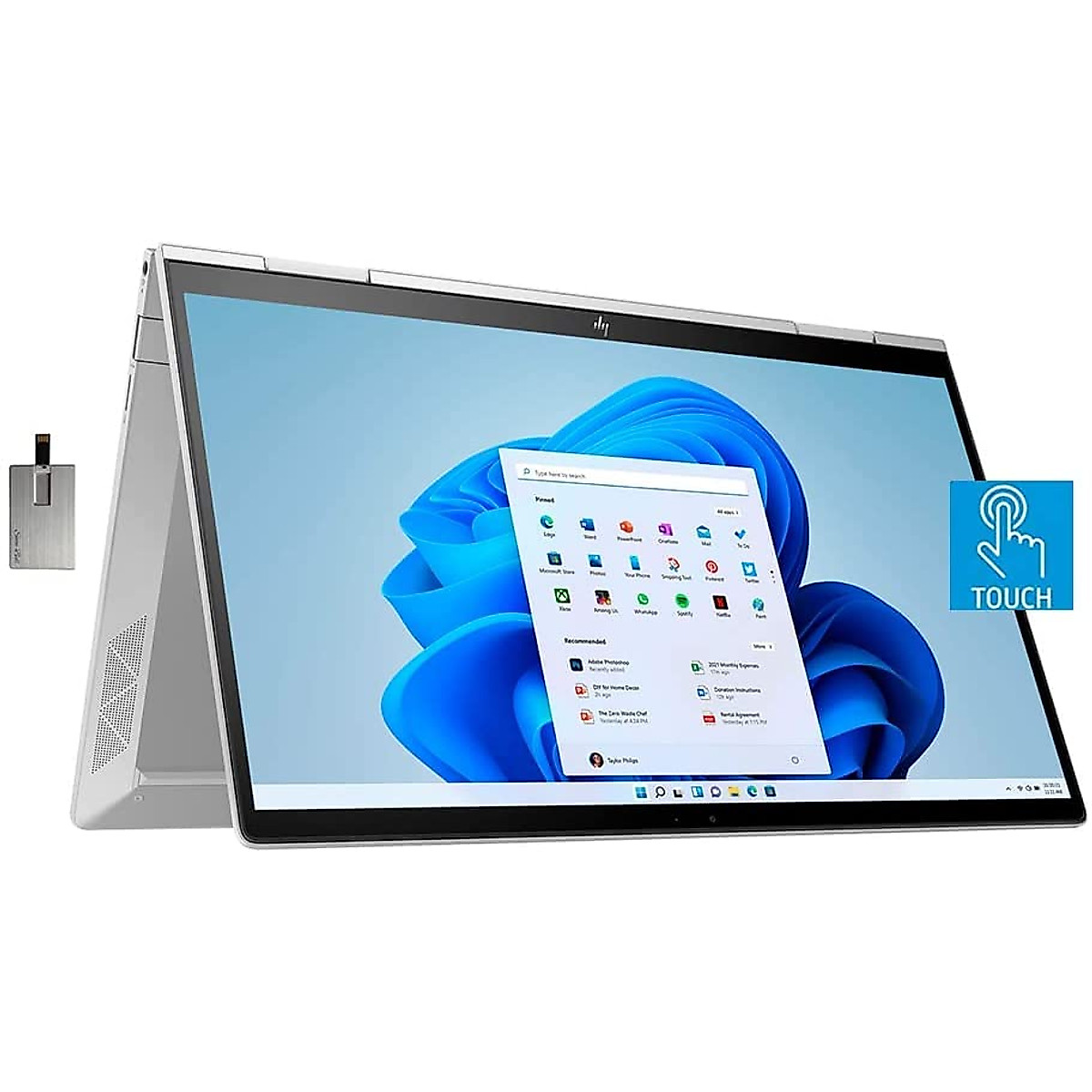 HP 2022 Envy X360 2-in-1 15.6" FHD Touchscreen Laptop Computer, Intel Core i7-1165G7, 24GB RAM, 1TB PCIe SSD, Backlit Keyboard, Iris Xe Graphics, HD Webcam, Windows 11, Silver, 32GB SnowBell USB Card
