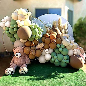 Brown And Green Balloon Garland Kit Olive Green Coffee White Sand Brown Gold Metallic 157PCS Latex Balloons For Baby Shower Jungle Safari Wild One Woodland Theme Party Decorations