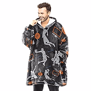 NZOOHY Sherpa Blanket Hoodie Basketball Sport Pattern Wearable Blanket Oversized Hoodie Blanket Gift for Adult Women Men Teens, One Size Fits All