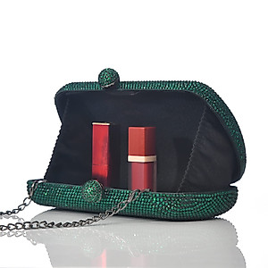 Evening Handbag with Full Rhinestone Bling Crystal Clutch Bag for Women Formal Evening Party Graduation Wedding Promp (DarkGreen)