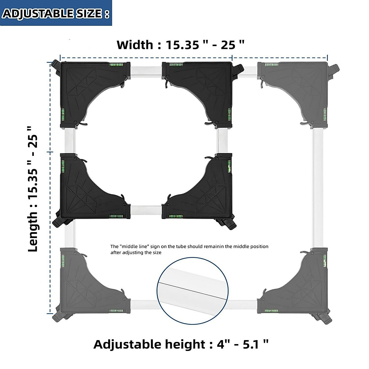 WKKLQ Adjustable Mini Fridge Stand with 4 Lockable Universal Rollers,Washer and Dryer Stand with Wheels,Movable Furniture Dolly Refrigerator Stand(4 Double Wheels Black)
