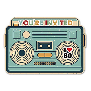 80s Birthday Party Invitations with Envelopes, 20 Set 80's Cassette Tape Shaped Invitations Birthday Bday Party Invites Supplies Favors, Double-Sided