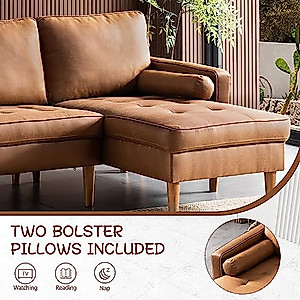 ovios Mid-Century Sectional Sofa, 83" L-Shape Sofa Couch with Right Chaise, Brown