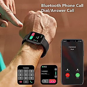 BRIBEJAT BT3 Smart Watch for Men Women Compatible with Samsung iPhone Android Phones (Dial/Answer Calls) 1.7'' 2.5D Screen, Voice Assistant, SpO2/Heart Rate/Sleep Monitor, IP68 Waterproof, Black