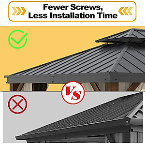 OLILAWN Gazebo 12x16, Hardtop Gazebo with Wood Finish Aluminum Frame, Galvanized Steel Double Top Gazebo with Ventilation, All-Weather Metal Gazebo with Netting and Curtains, for Patios Gardens Lawns