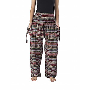 Lannaclothesdesign Harem Pants Women High Waist Bohemian Yoga Pants with Pockets - Boho Hippie Clothes (L, Brown Green Paisley)