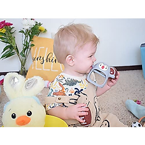 Smily Mia Penguin Buddy Never Drop Silicone Teething Toys for Babies 0-6month,Infant Hand Teether Pacifiers for 0-6Months Breastfeeding Babies, Easter Baby Basket Stuffers for 3-6Months,Light Blue