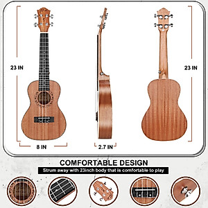 Ranch Concert Ukulele 23 inch Professional Wooden Ukelele Kit with 12 Online Lessons, Gig Bag, Tuner, Strap, Aquila Strings Set