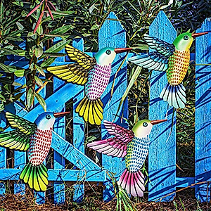 Cruis Cuka Metal Wall Art Garden Decor Mini Cute Hummingbird Wall Sculpture Fence Decorations for Outside 5.3 * 4.7" - Set of 4