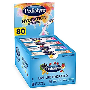Pedialyte Hydration Station Multipack, Electrolyte Hydration Drink, 0.6-oz Electrolyte Powder Packets, 80 Count