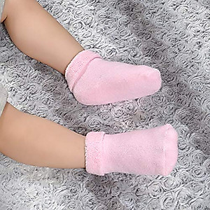 JAKIDAR 6 Pairs Baby Socks Thick Warm Socks for Infant Newborn Cotton Sock Shoes, Pink White Blue 0-3M