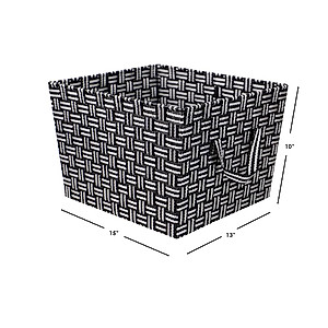 Home Basics Stripe Woven Strap Storage Bin | Various Black | Blue | Brown | Grey | Great for Storage | Metal Frame | Lightweight with Handles | Sturdy Construction (Black, X Large)