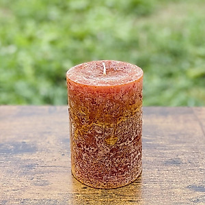 Rustic Textured Rusty Orange Brown Unscented Pillar Candle - Choose Size - Handmade Candle