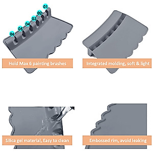 2 Pack Silicone Paint Brush Holders, Large Paint Brush Rest with 6 Slots, Suitable for Watercolor, Oil, Acrylic Painting Brushes (Grey)