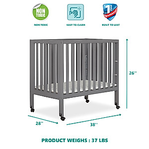 Dream On Me Jett Non-Full Size Folding Convertible Crib, Lightweight Portable Crib, Three Adjustable Mattress Height Settings, Easy to Fold Travel Crib, 1.5” Mattress Pad Included