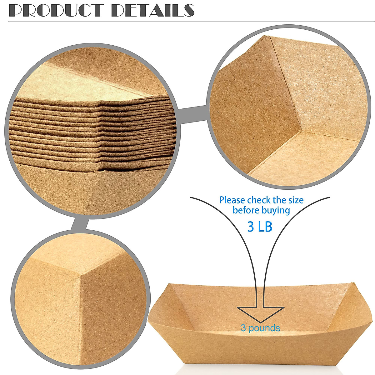 MotBach 100 Pack 3lb Kraft Paper Food Trays, Heavy-Duty Paper Food Boat Disposable Serving Basket Tray for French Fries Nachos Snack Hot Dog Taco BBQ Popcorn Party Picnic Wedding Party (Brown)