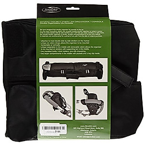StrollAir - Universal Best Double Parent Stroller Organizer Caddy Insulated Cup Holder Console side-by-side TWIN WAY Mountain Buggy Bumbleride Indie Twin Bob Duallie Baby Jogger City Mini GT – Black