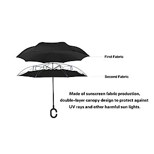 LLanxiry Umbrella,Inverted Reverse Upside Down Umbrellas with C-Shaped Handle, Anti-UV Waterproof Rain Umbrella for Women and Men (high clouds)